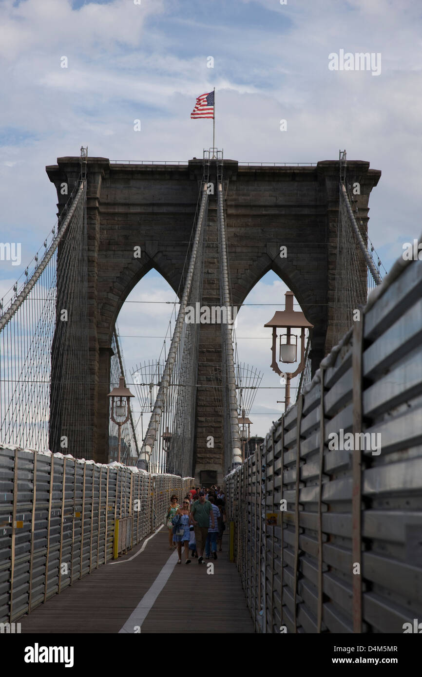 The Brooklyn Bridge, a suspenion bridge over the East River in New York ...