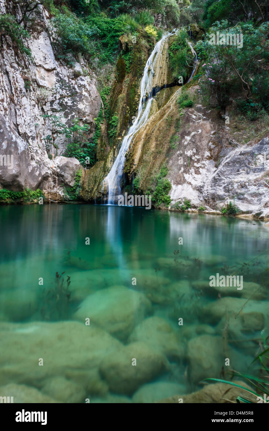 Natural waterfall and lake in Polilimnio area in Greece Stock Photo - Alamy