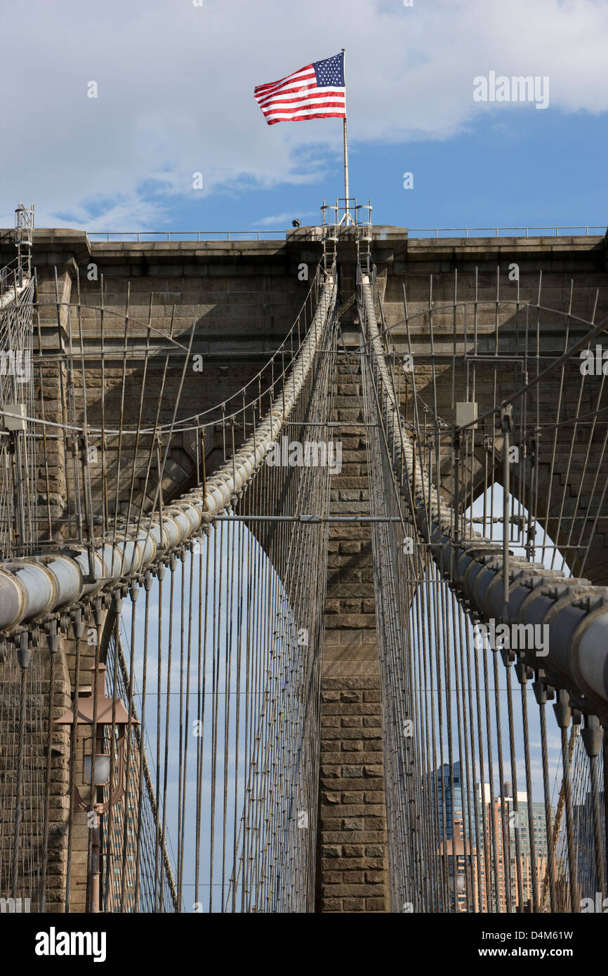 The Brooklyn Bridge, a suspenion bridge over the East River in New York ...