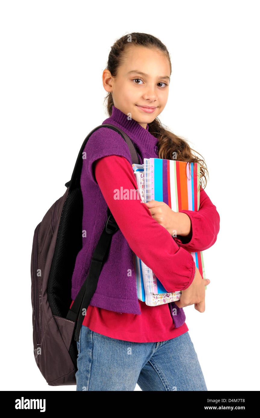 Beautiful young girl student isolated in white Stock Photo - Alamy