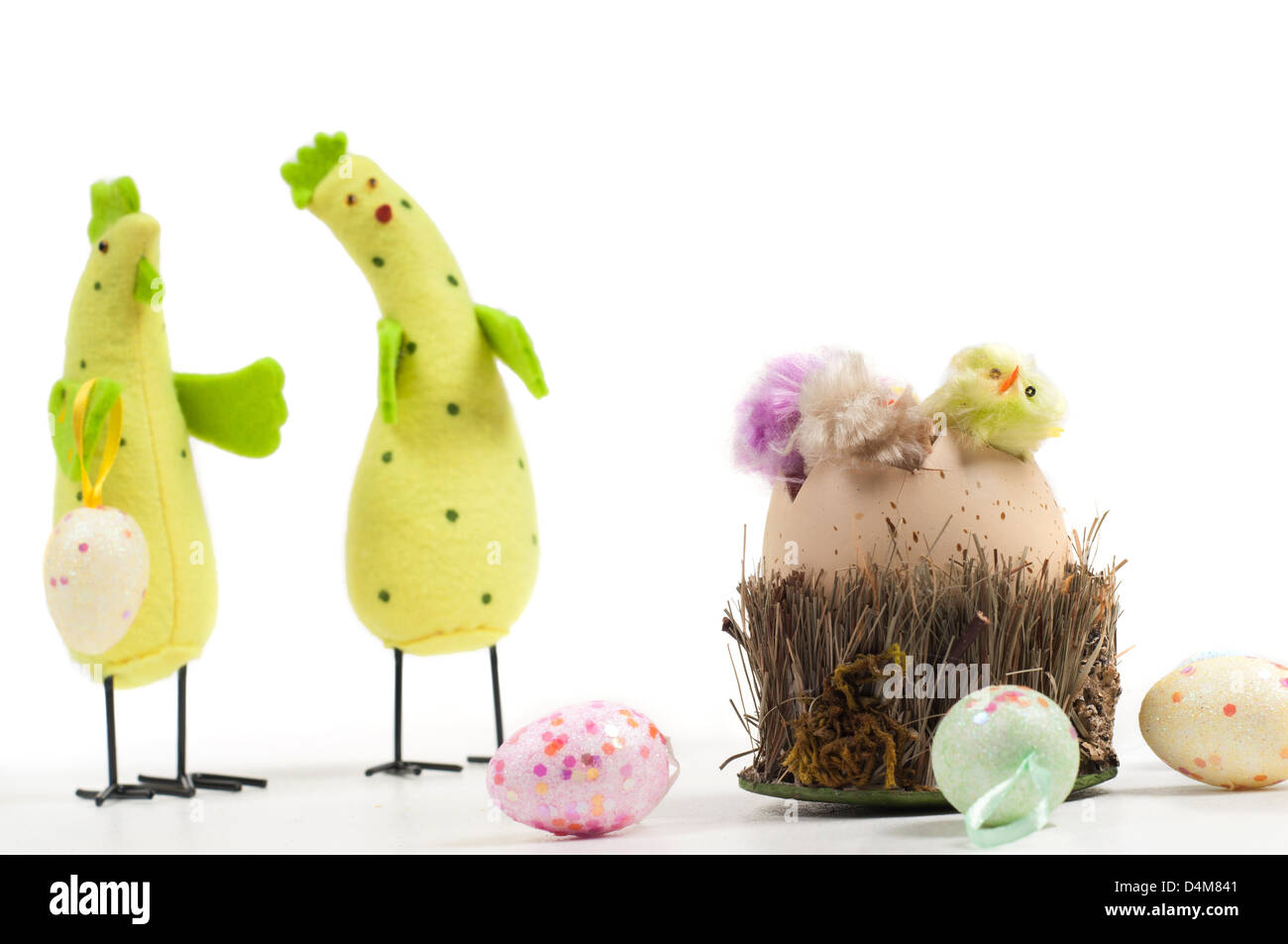 Easter chicken family isolated over white background Stock Photo - Alamy