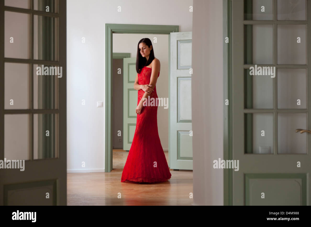 Tallinn, Estonia, model presents a dress from the collection of ...