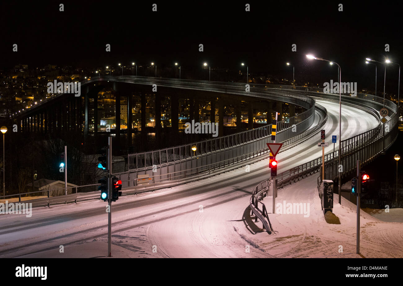 Tromso Bridge across the Tromsoysundet strait between mainland ...