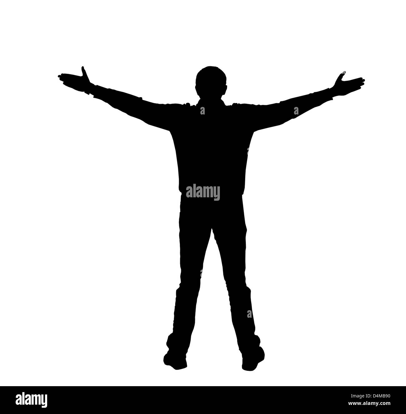 Silhouette of a man with spread arms on a white background Stock Photo ...