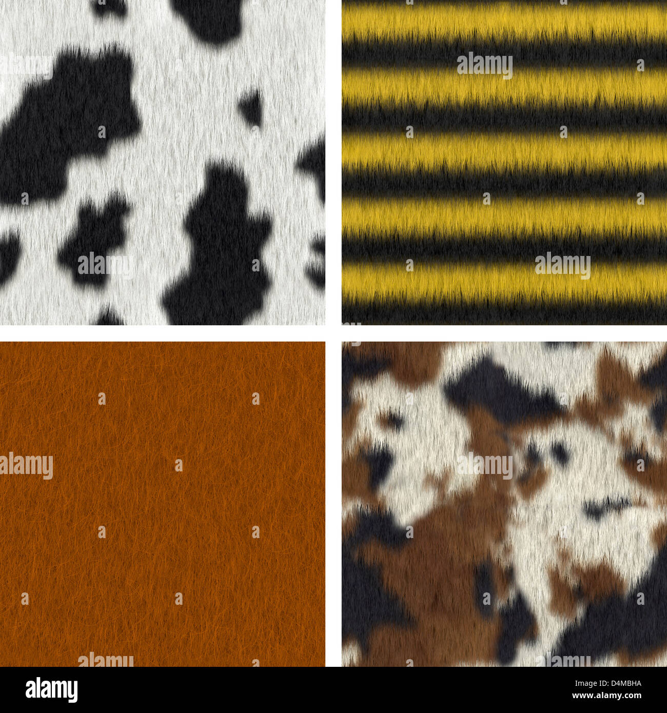 Seamless fur textures : cow, bee, fox, pony (3D render Stock Photo - Alamy