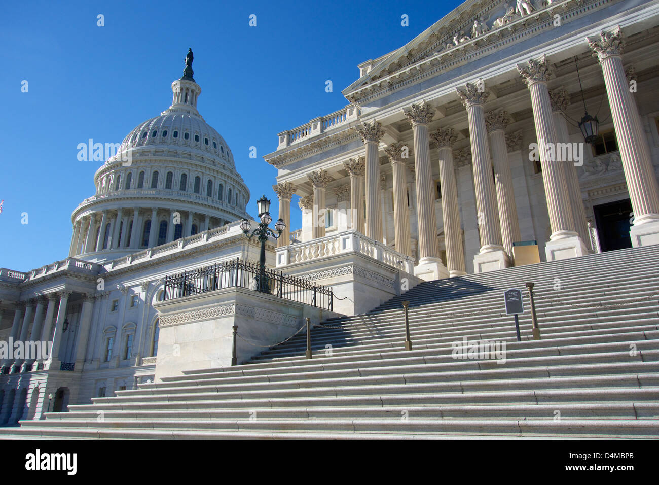 United States Capitol Building dome and Senate steps. Washington DC ...