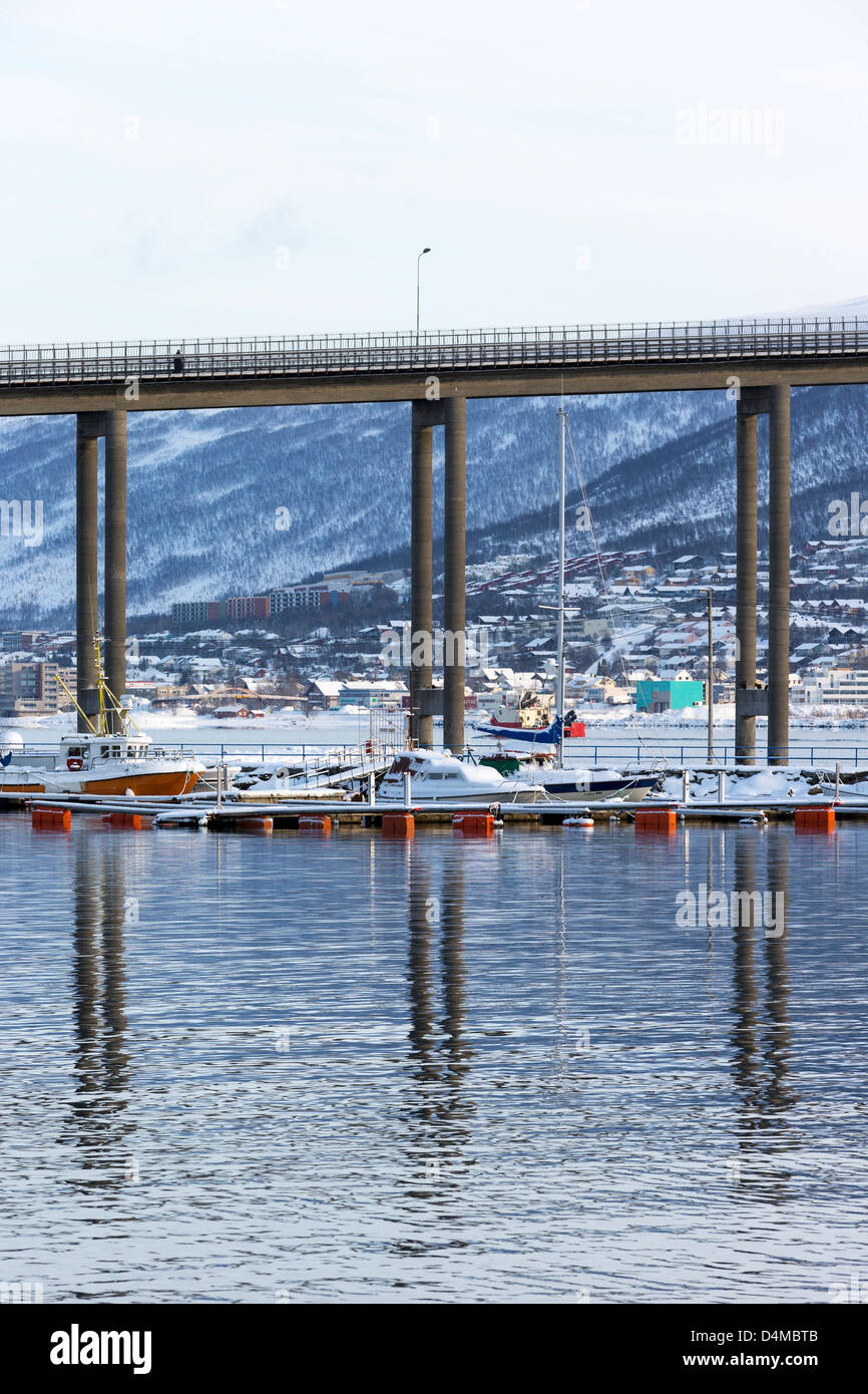 Tromso Bridge across the Tromsoysundet strait between mainland ...