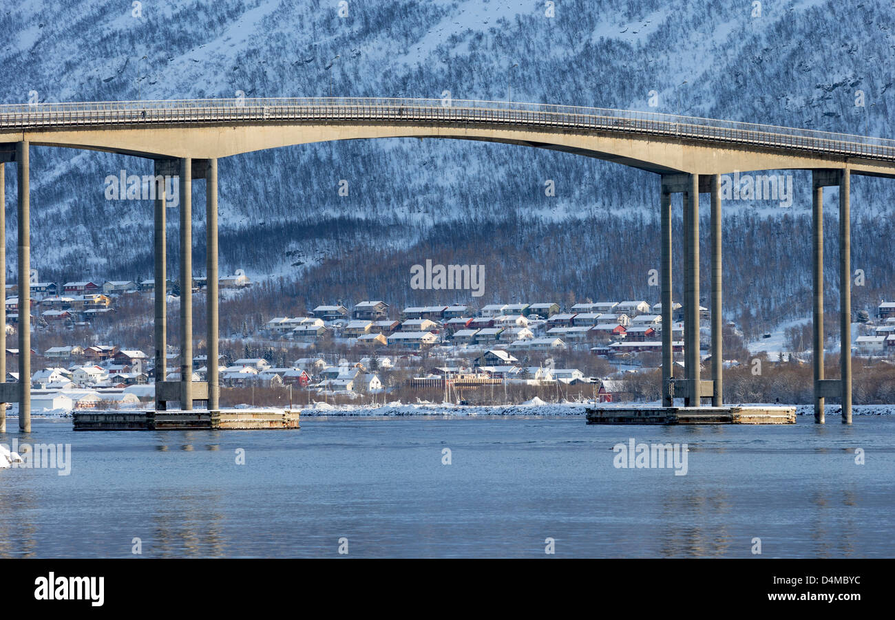 Tromso Bridge across the Tromsoysundet strait between mainland ...