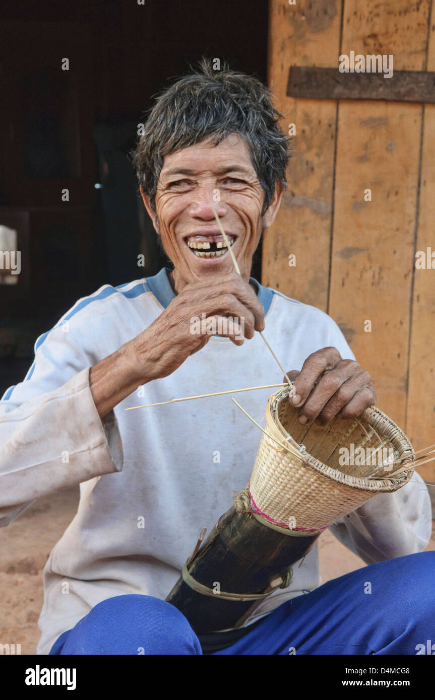 ethnic Khmu man making a basket, Luang Nam Tha, Laos Stock Photo - Alamy