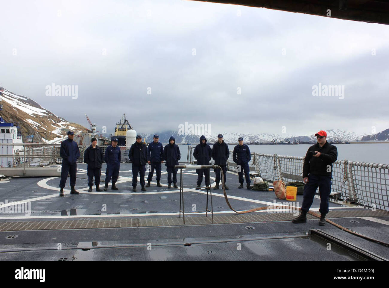 The CGC Munro, a U.S. Coast Guard Cutter, conducts a damage control ...