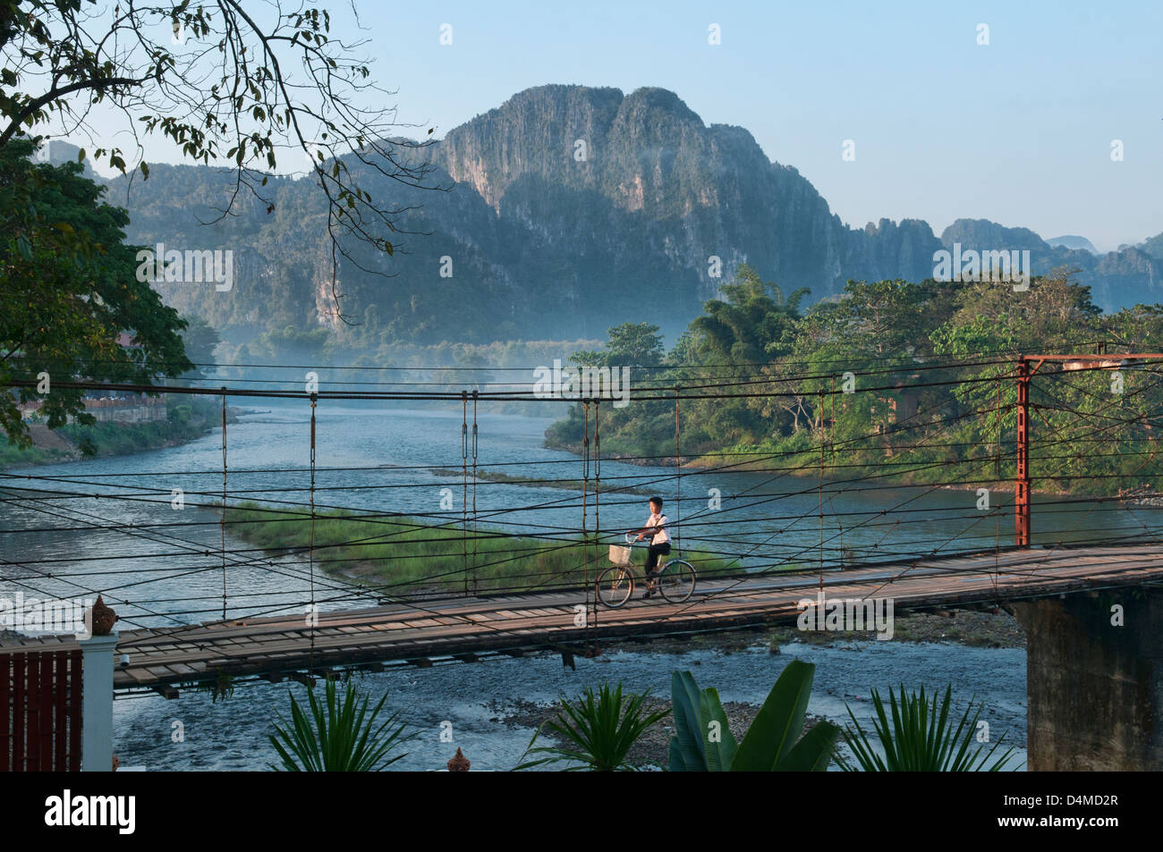 bridge over the Nam Song River in Vang Vieng, Laos Stock Photo - Alamy