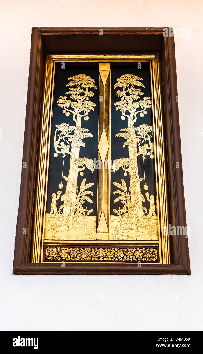 wooden window with golden pattern Stock Photo - Alamy