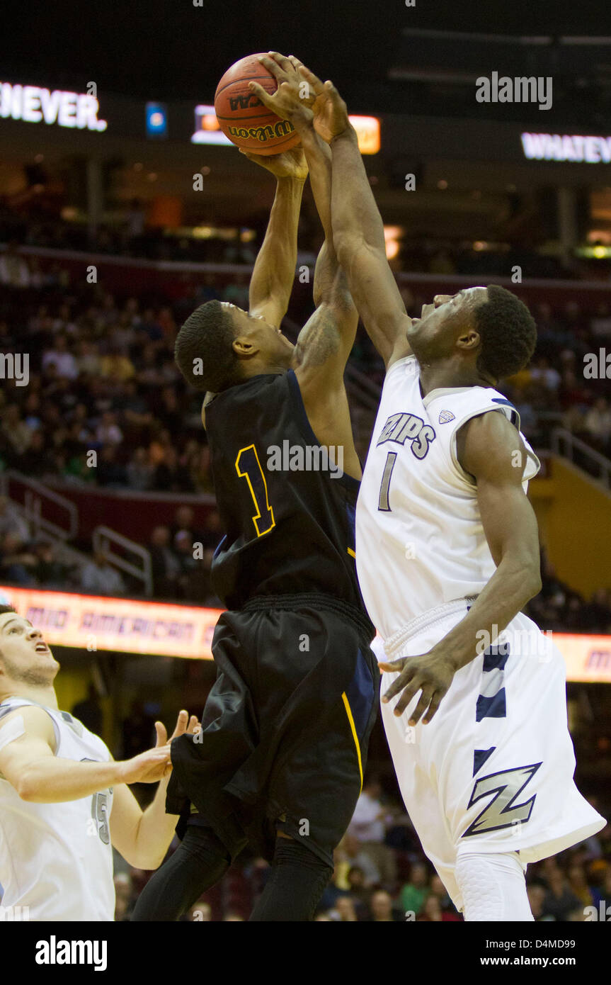 March 15, 2013: Kris Brewer (1) of Kent State and Demetrius Treadwell ...