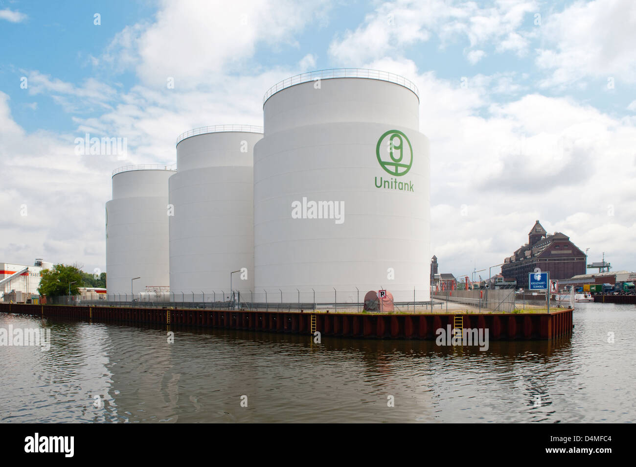 Berlin, Germany, oil tanks in the harbor at West Hohenzollernkanal ...