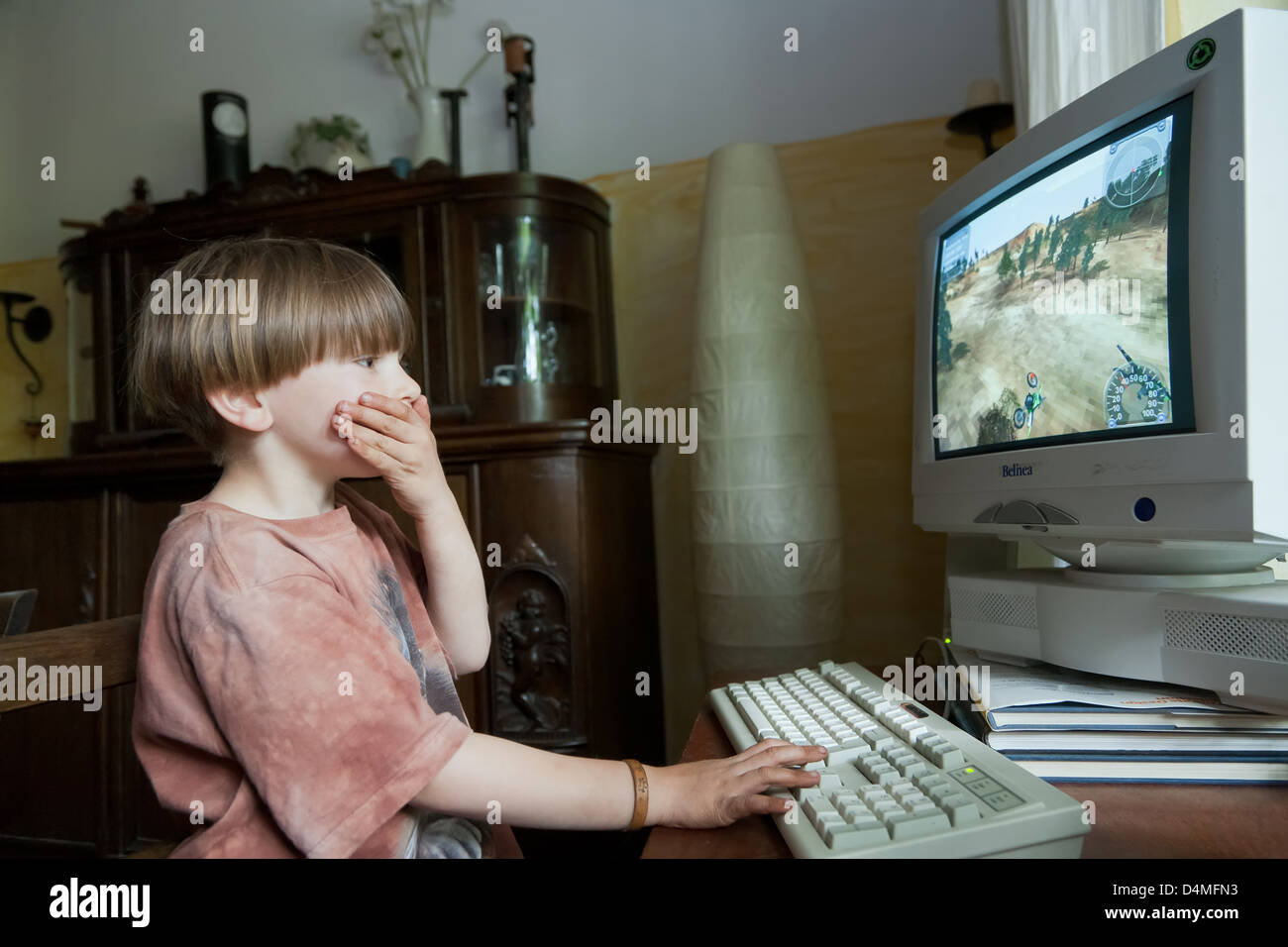 Heidenau, Germany, boy in front of a computer game Stock Photo - Alamy