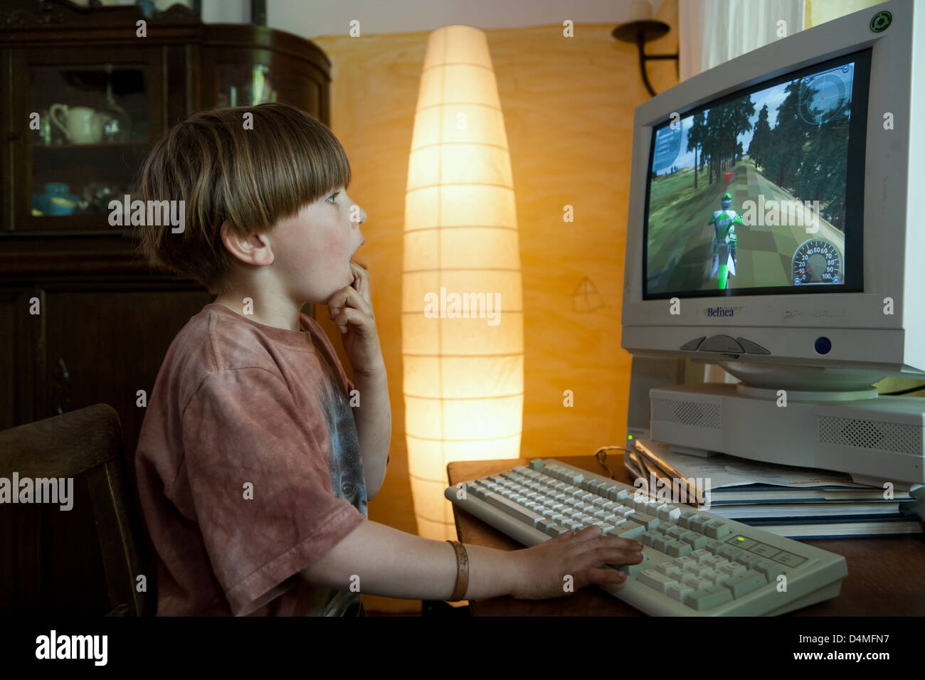 Heidenau, Germany, boy in front of a computer game Stock Photo - Alamy