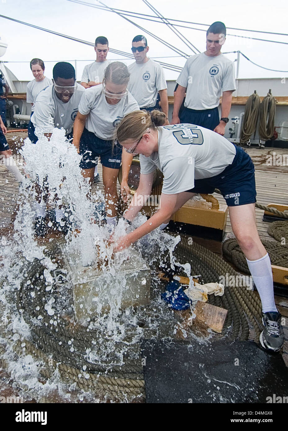 The Barque Eagle, America's tall ship, uses a shipboard flooding ...
