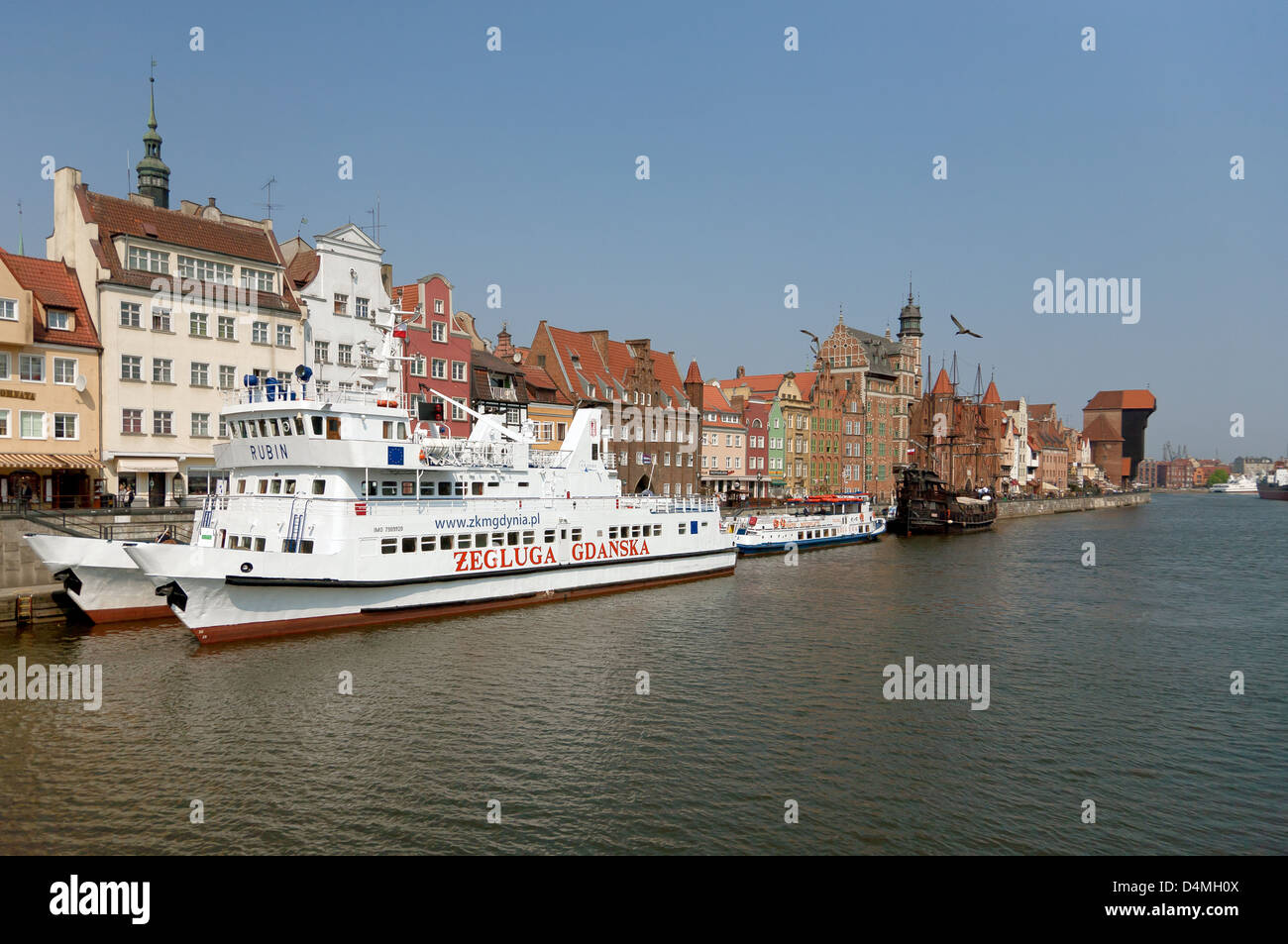 Gdansk, Poland, waterfront with ships in the harbor and the Crane on ...