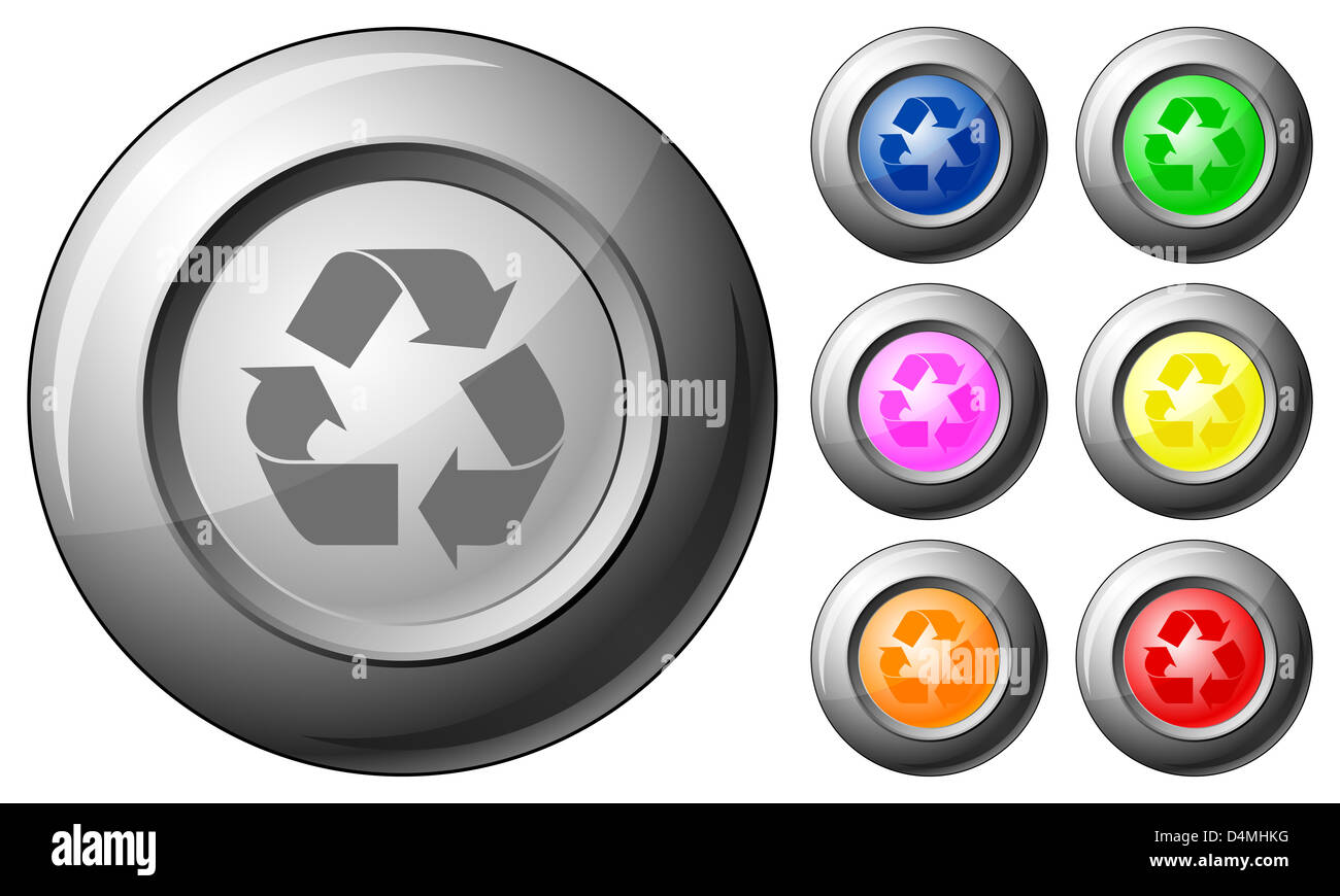Sphere button recycle symbol set on a white background. Vector ...
