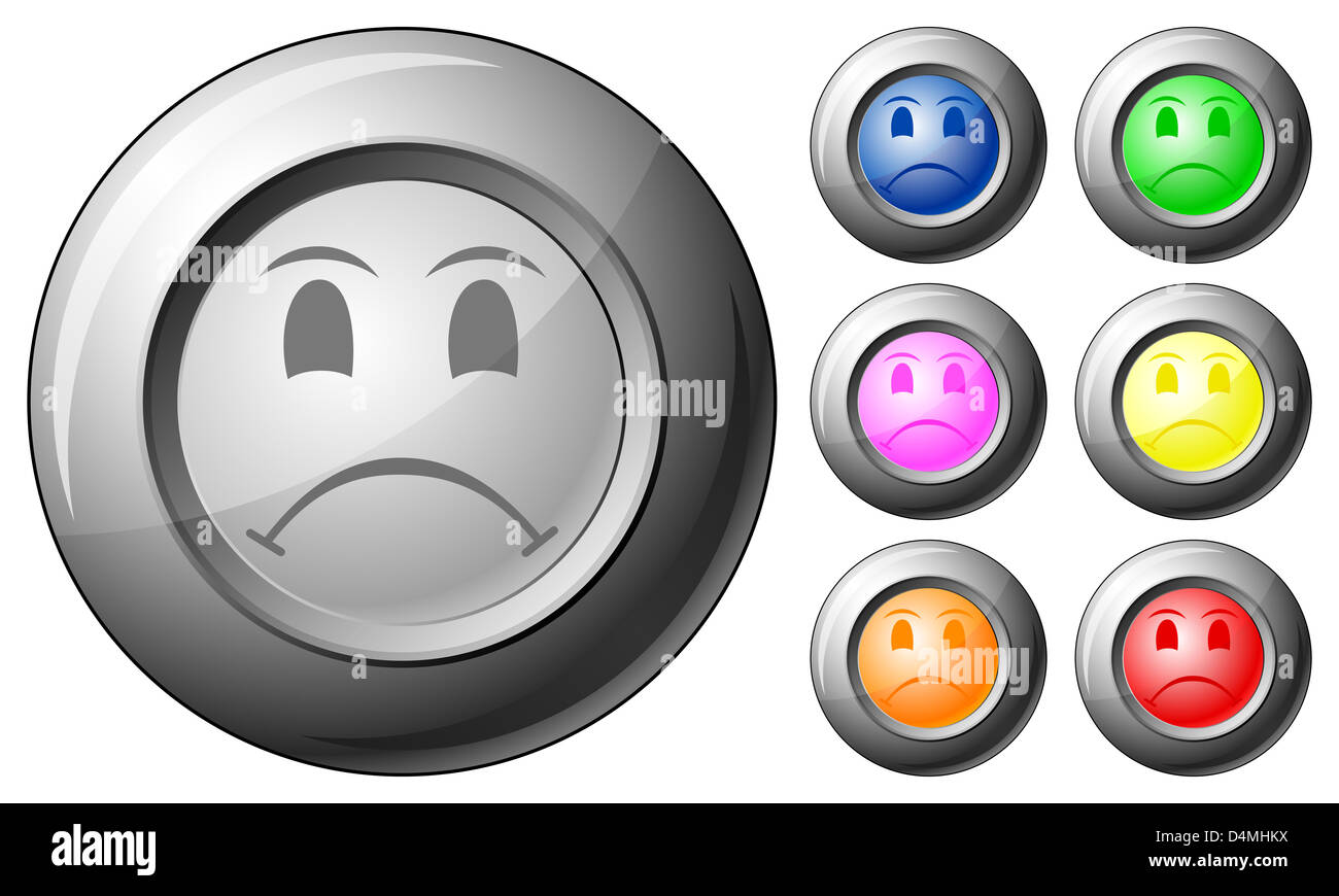 Sphere button sad face set on a white background. Vector illustration ...
