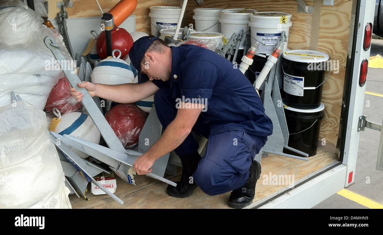 Inspecting anchor boom Stock Photo - Alamy