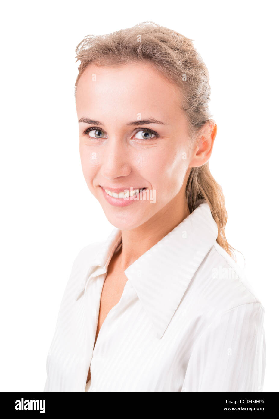 young woman in office attire. The figure is isolated on a white ...