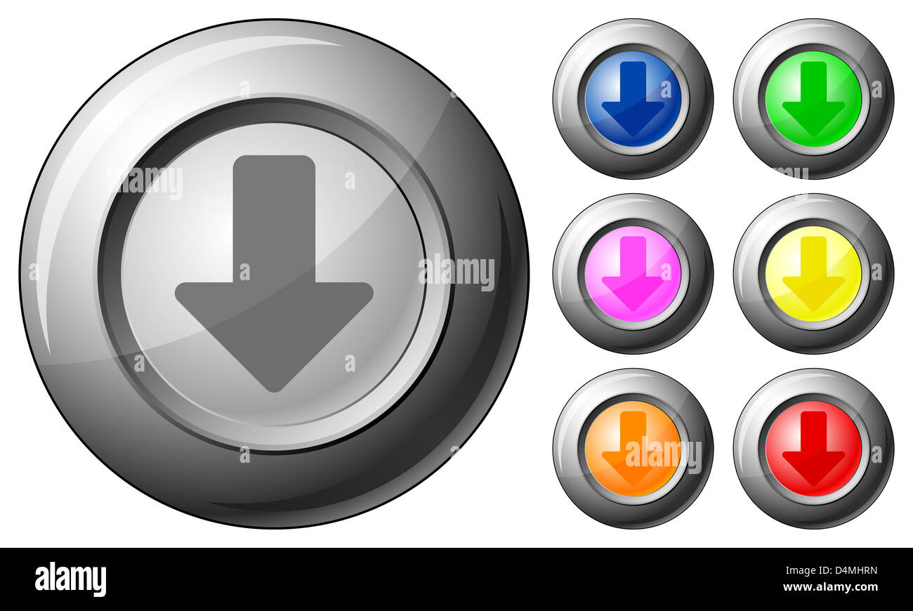 Sphere button arrow down set on a white background. Vector illustration ...