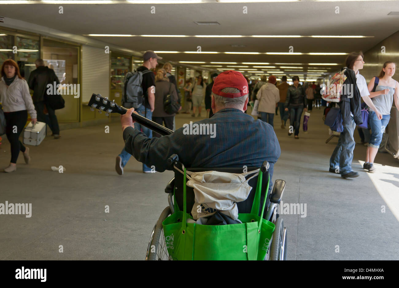 Gdansk, Poland, homeless disabled plays guitar in a underpass Stock ...