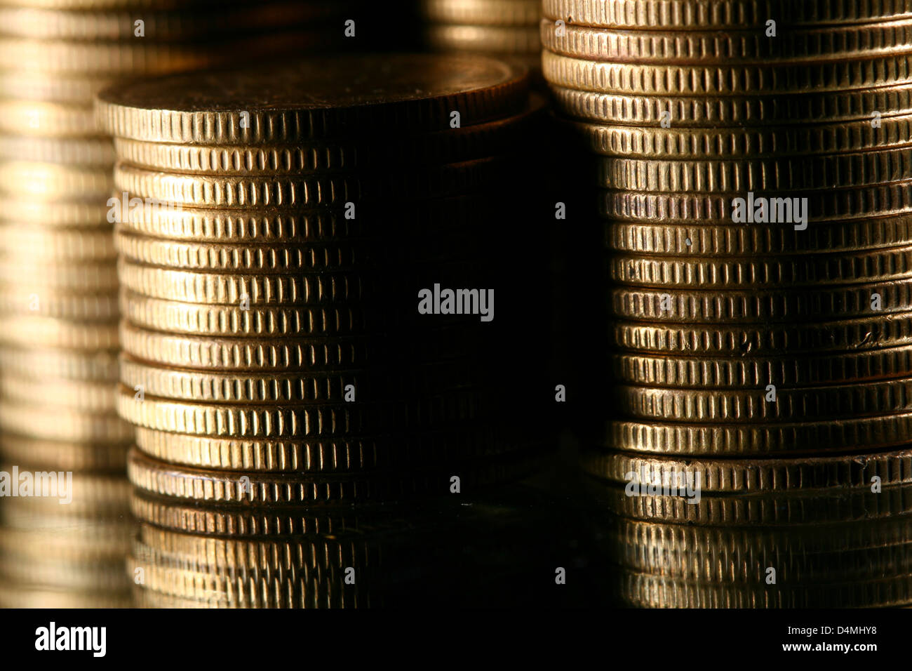 golden piles of coins macro background Stock Photo - Alamy