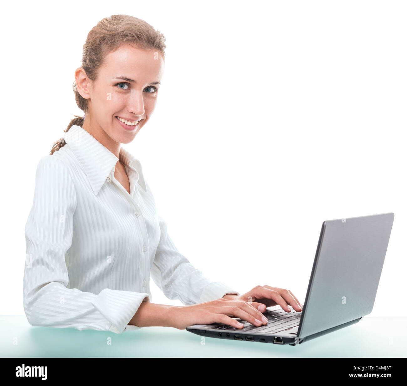 young woman in office attire. The figure is isolated on a white ...