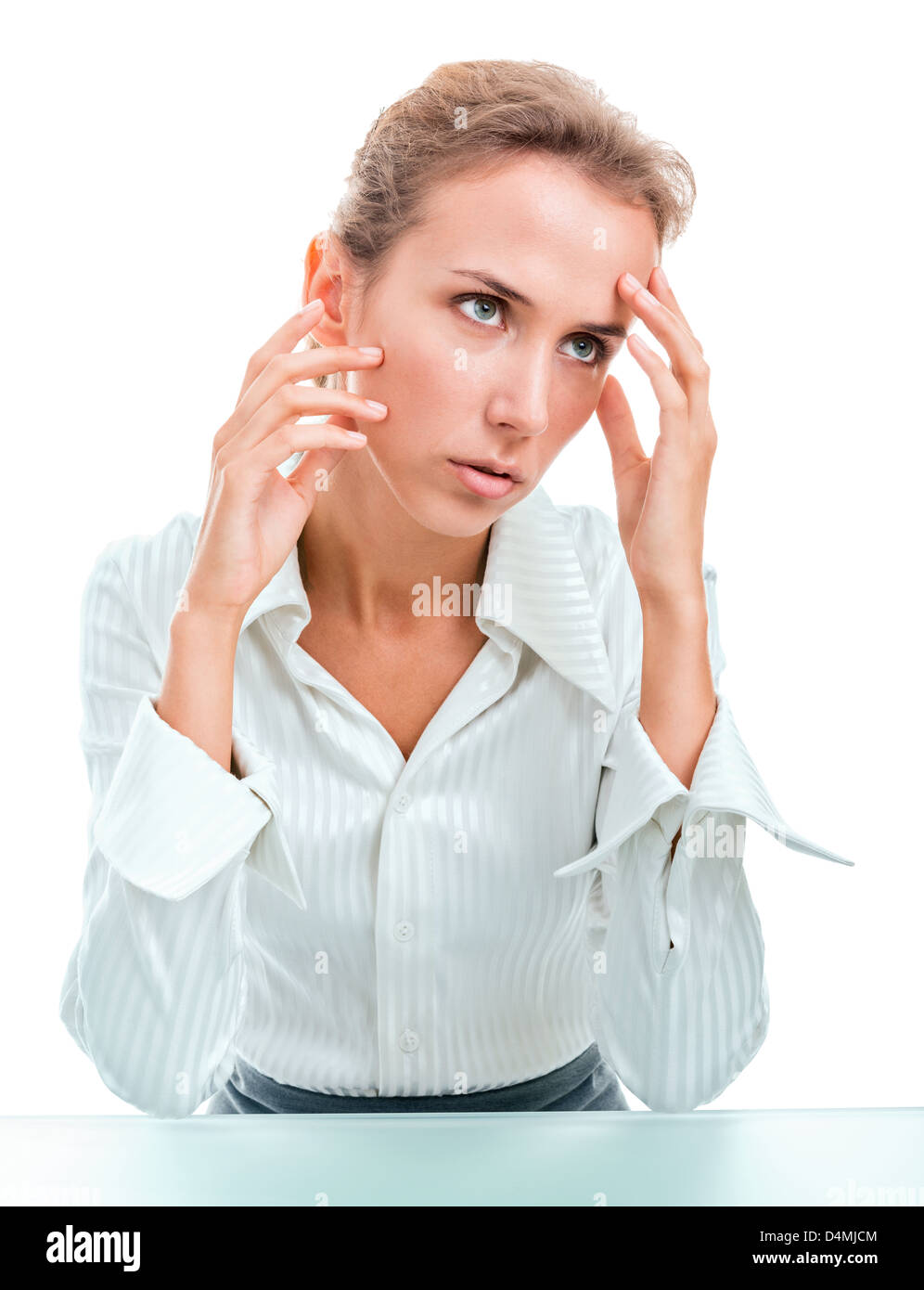 young woman in office attire. The figure is isolated on a white ...
