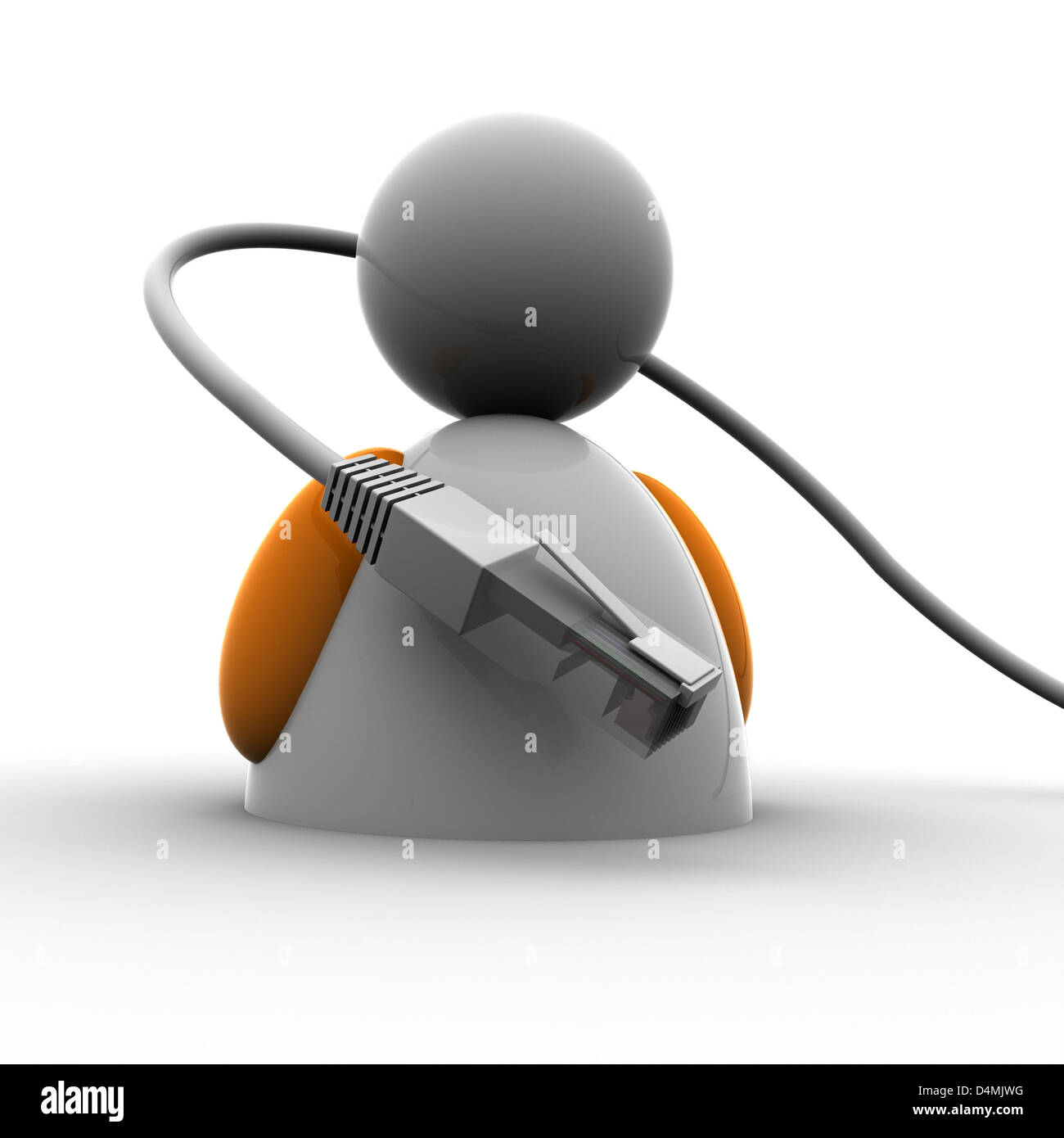 3d white person connecting an RJ45 cable to the network. 3d image Stock ...