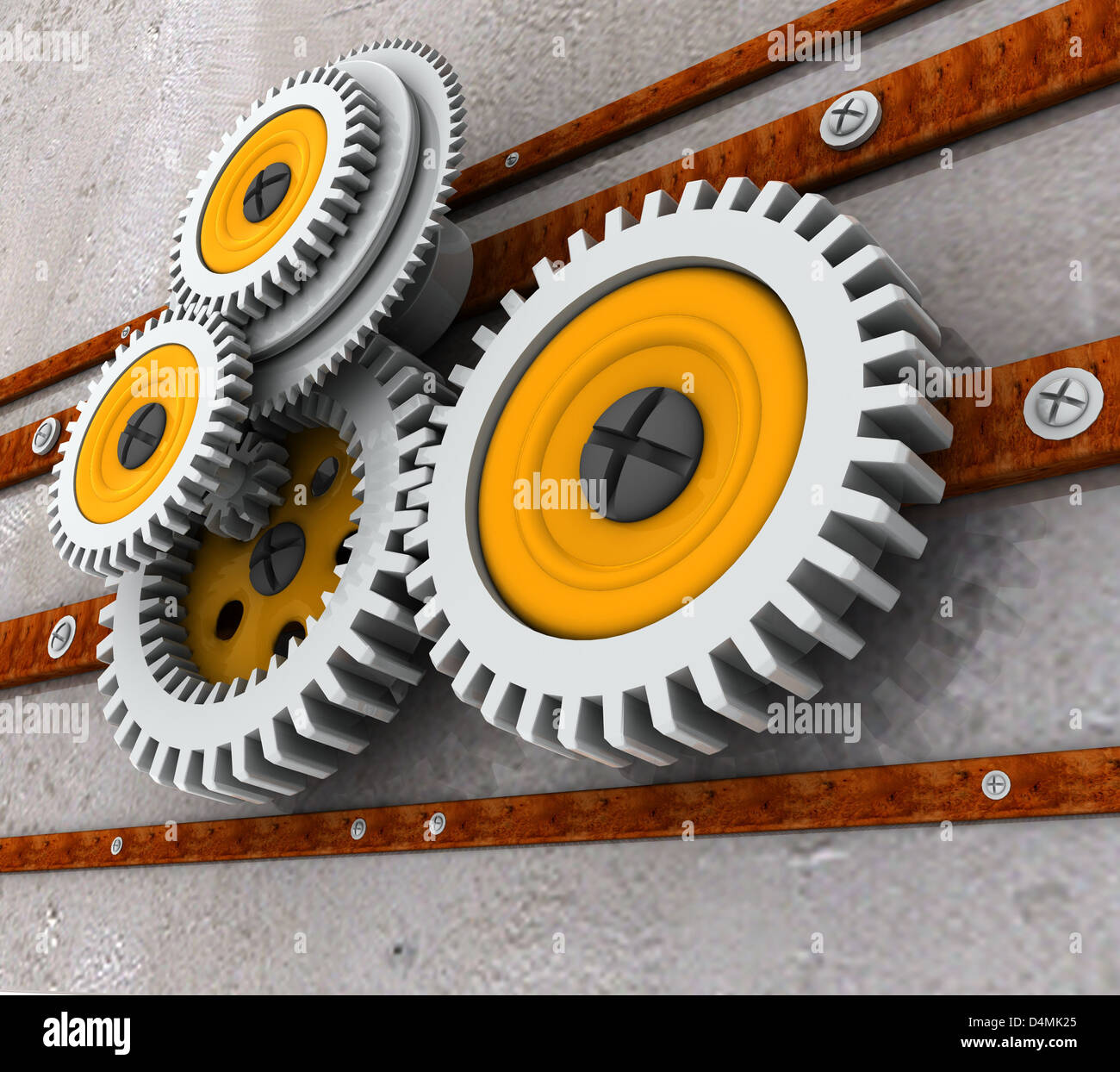 3d metallic gears background. Work concept Stock Photo - Alamy