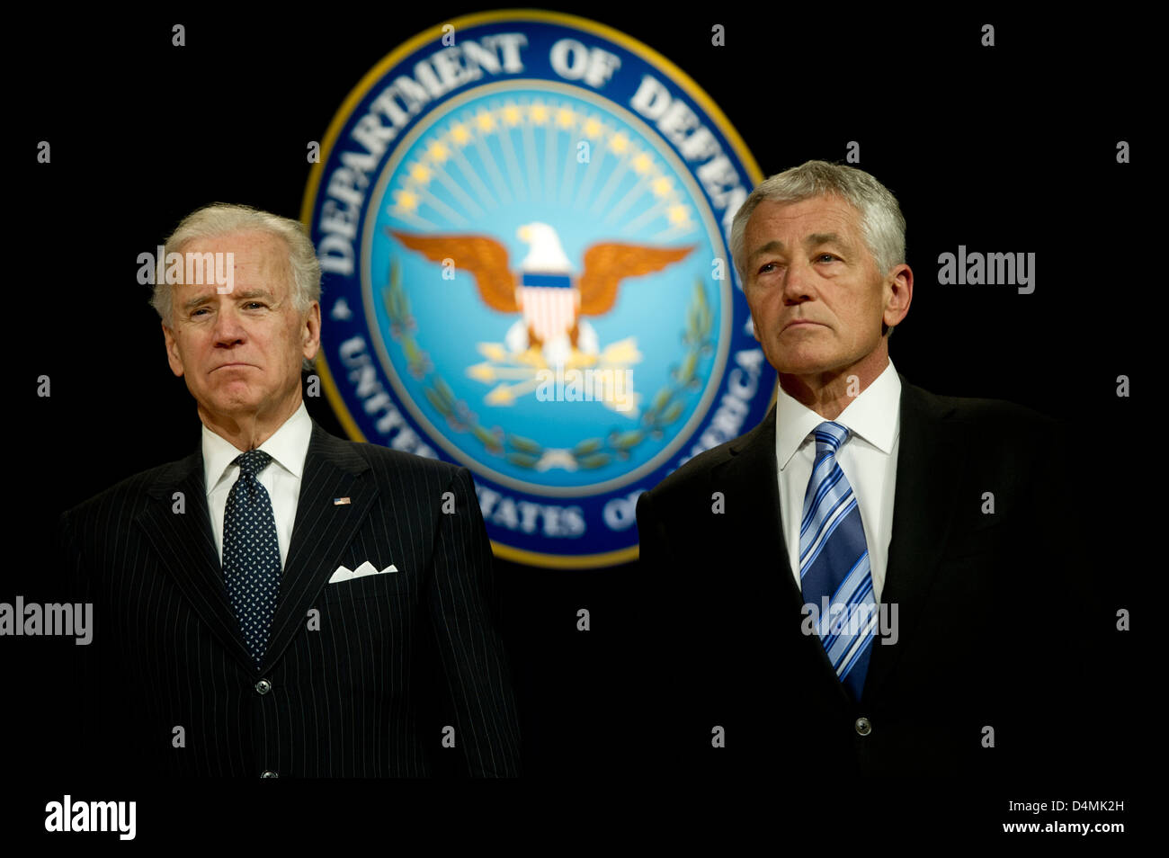US Vice President Joe Biden and Defense Secretary Chuck Hagel stand ...