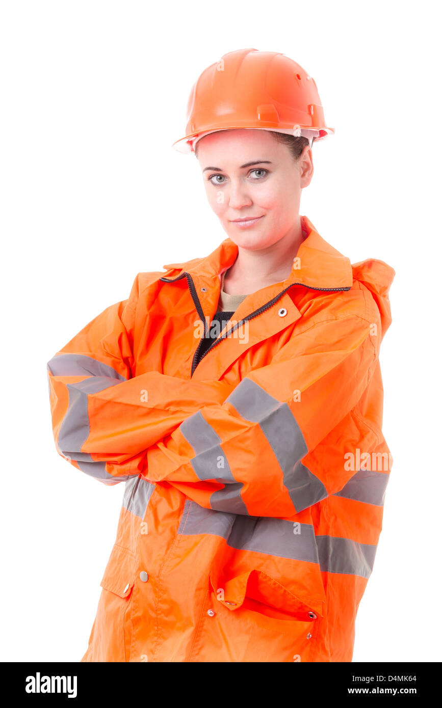 simple woman in working clothes on a white background Stock Photo - Alamy