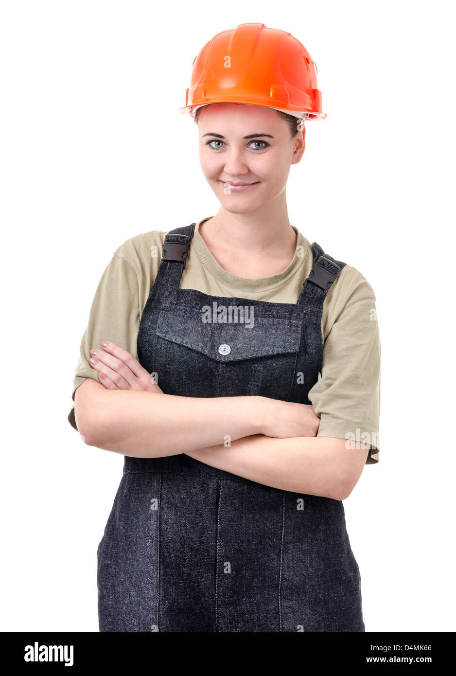 simple woman in working clothes on a white background Stock Photo - Alamy