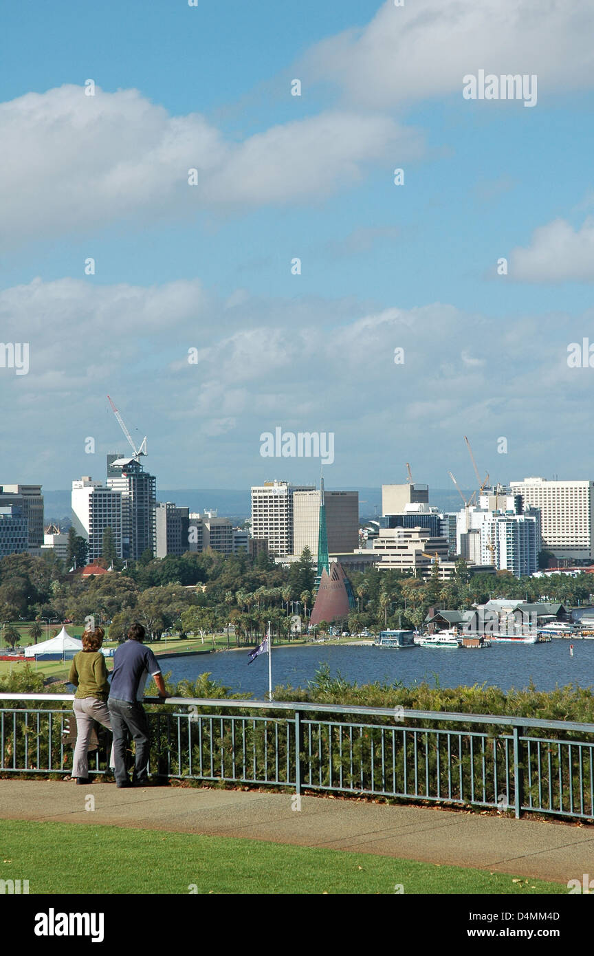 Couple overlooking Perth from Mount Eliza, King's Park. Perth Stock ...