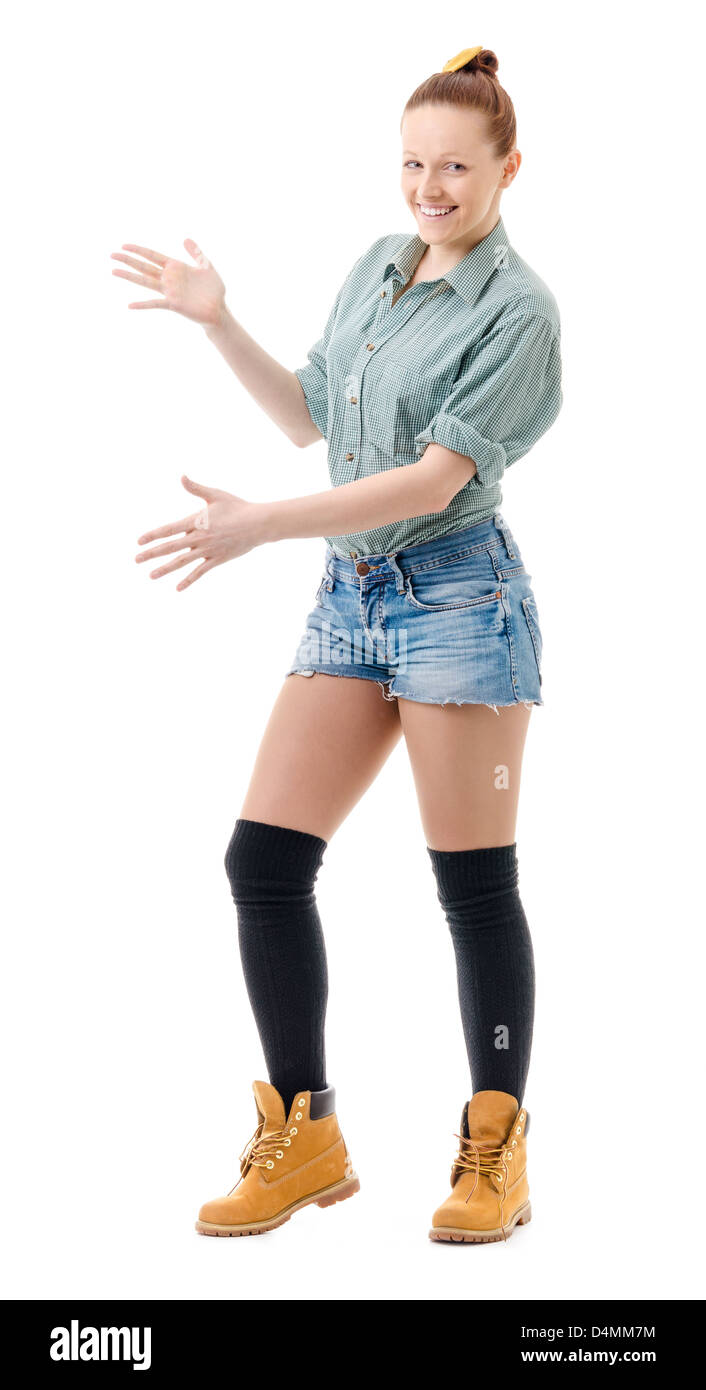 figure of a young woman in a relaxed pose. Isolation on a white ...