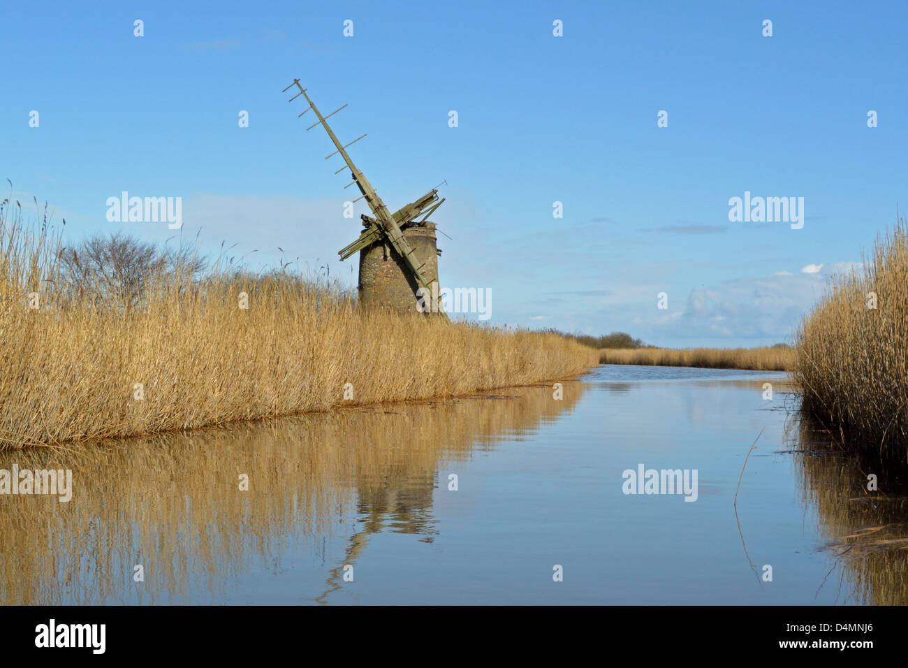 Derelict Brograve Drainage mill, near Horsey, Norfolk, seen from an ...