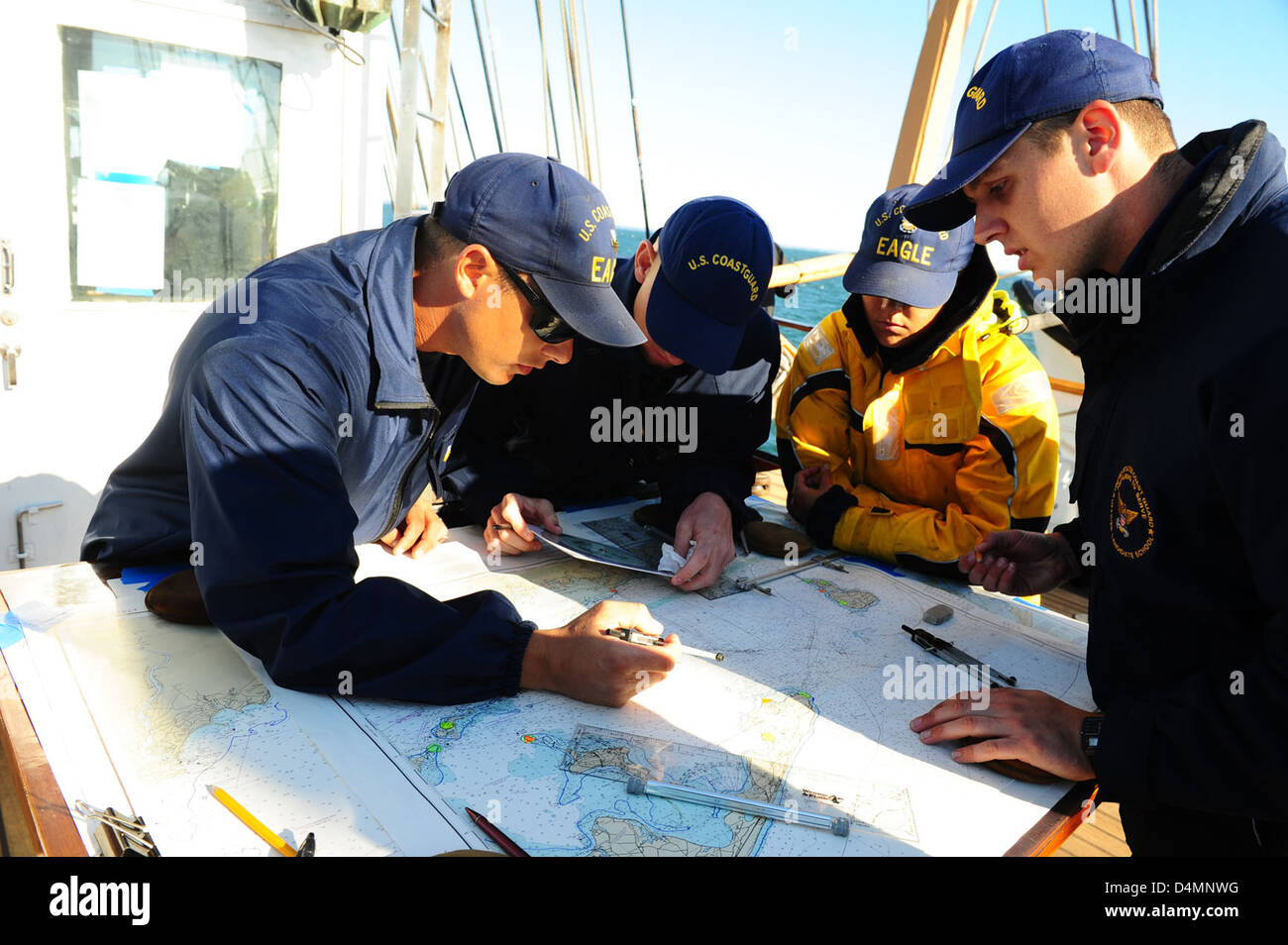 Officer candidates are aboard the U.S. Coast Guard Barque Eagle during ...