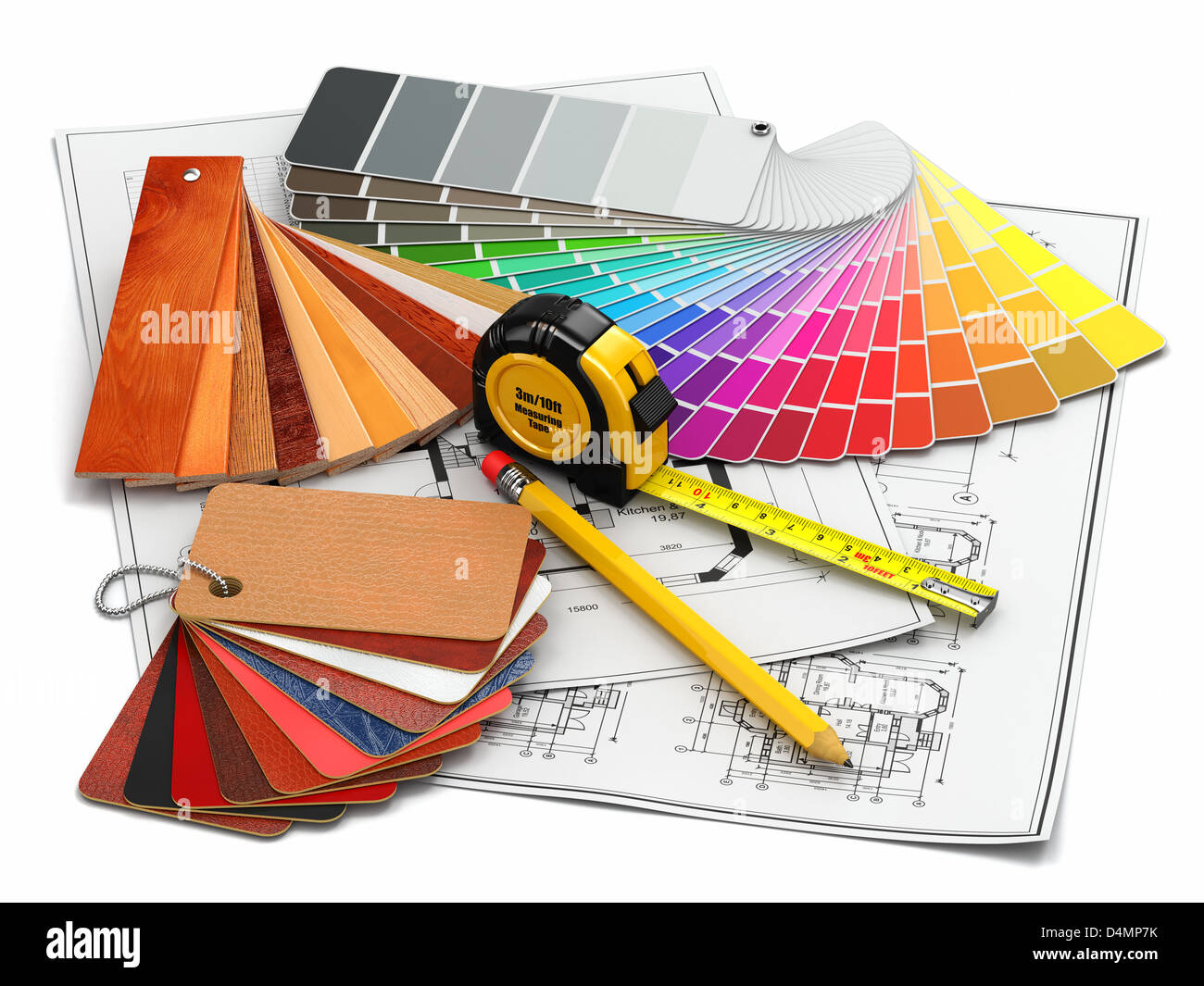 interior design. Architectural materials, measuring tools and ...
