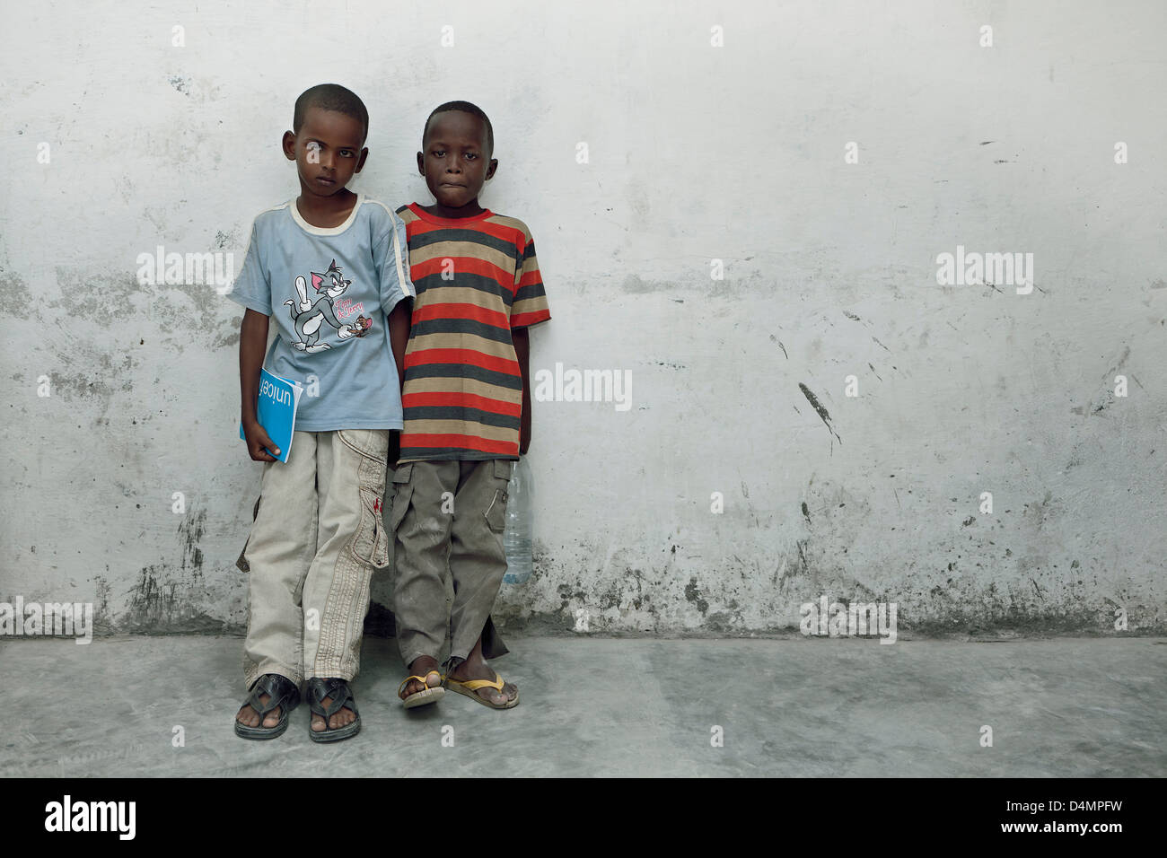 Two boys inside the UN-run hospital at the main AMISOM military base at ...
