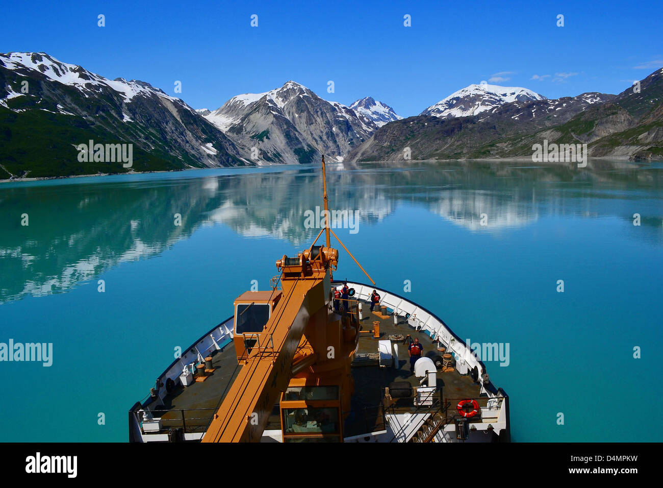 The Coast Guard Cutter SPAR is seen transiting through Glacier Bay ...