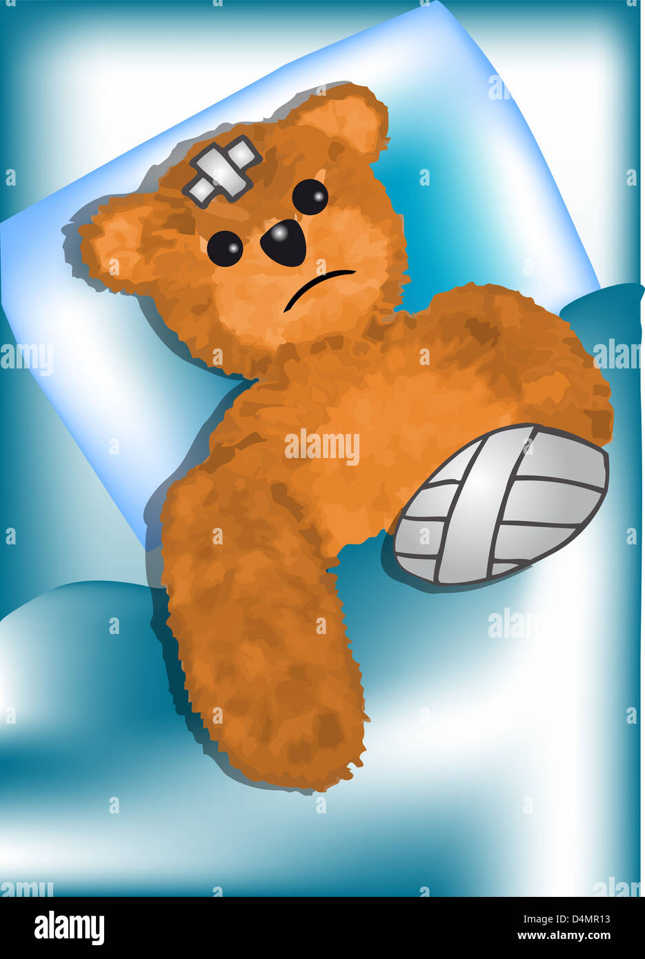 bear fell ill. injured teddy bear with bandage Stock Photo - Alamy
