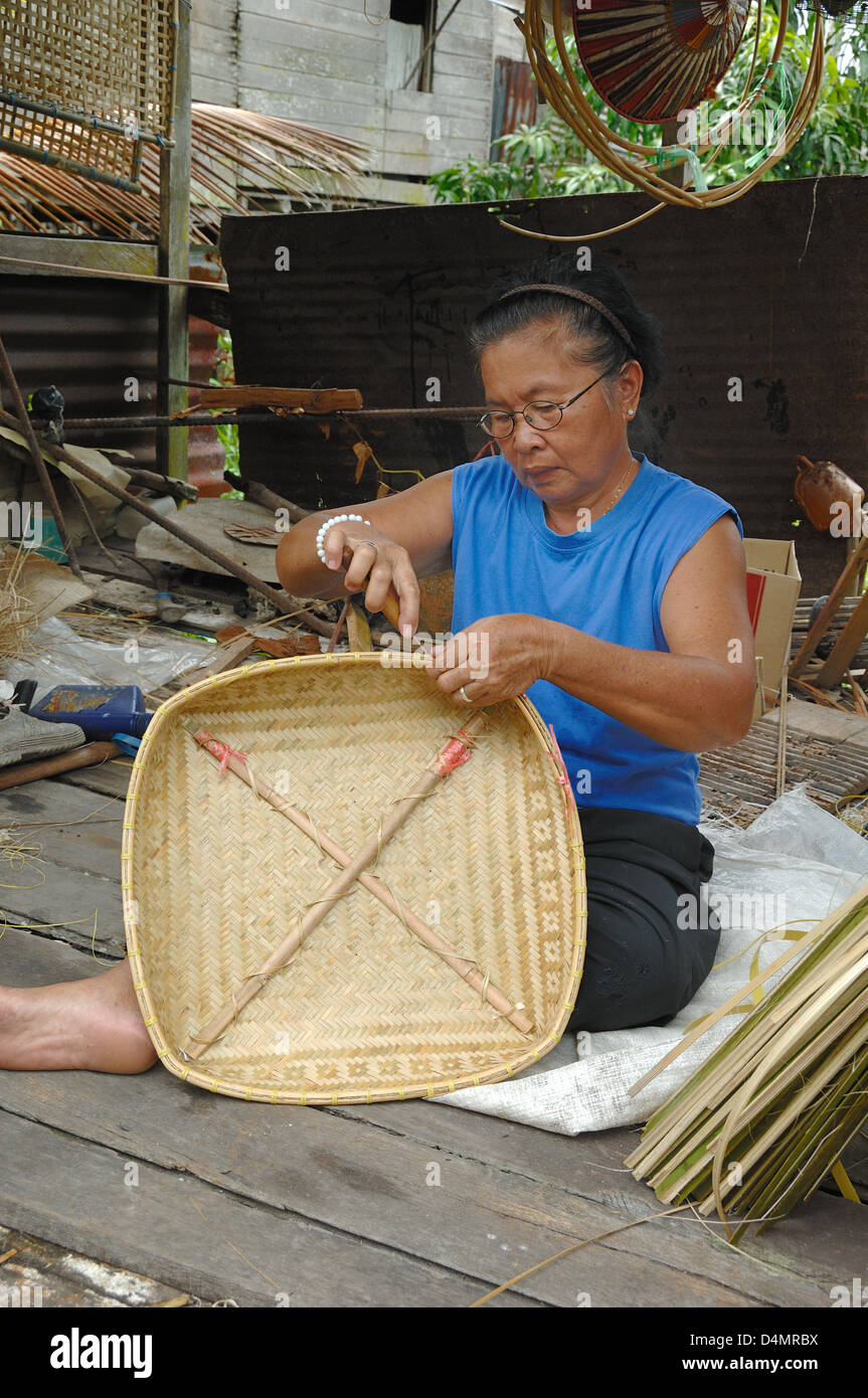 Melanau Woman Making Sago Cane Baskets Tellian Kampung Village Mukah ...