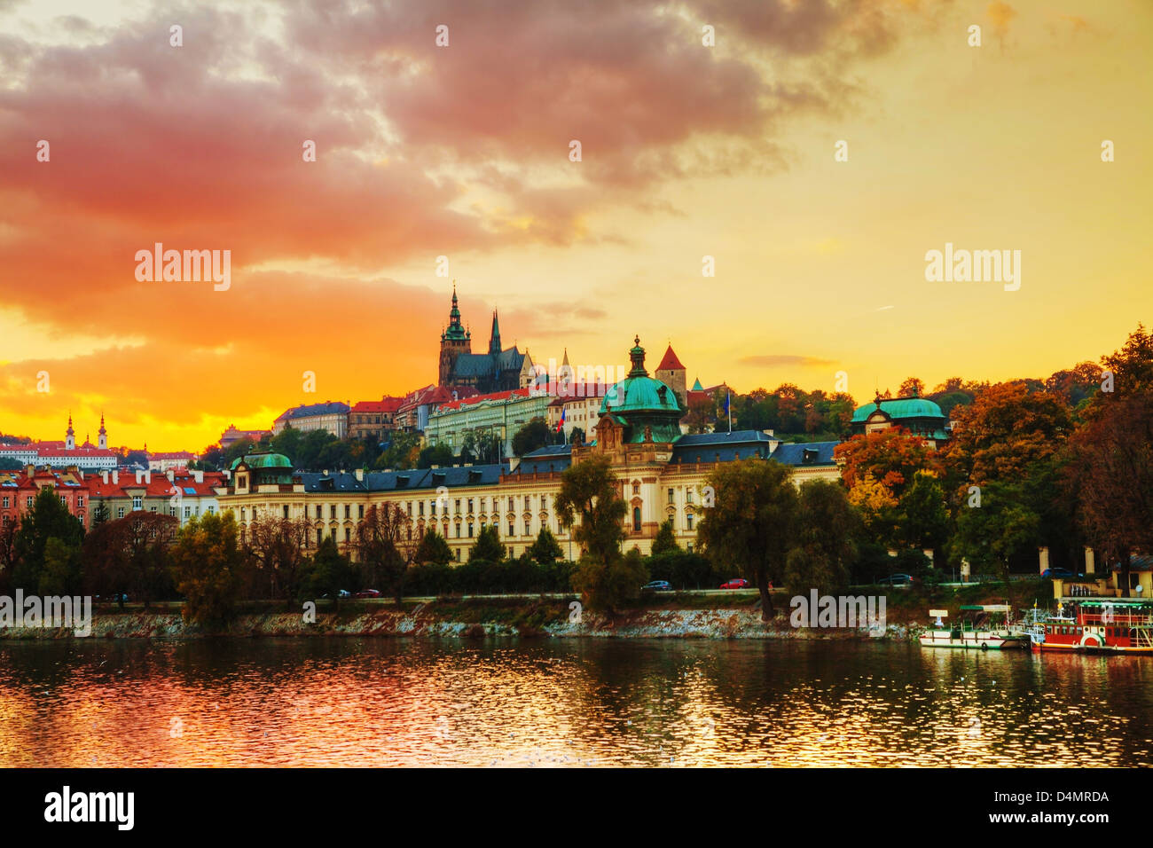 Overview of old Prague at sunset time Stock Photo - Alamy