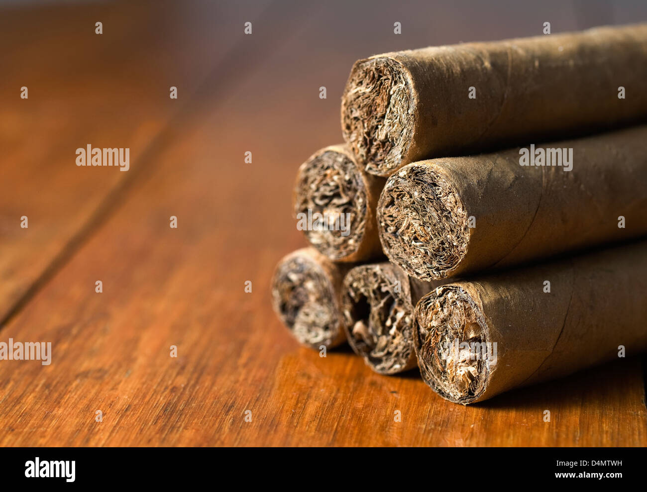 cigars habanos huddled, close-up. The photograph shows the raw material ...