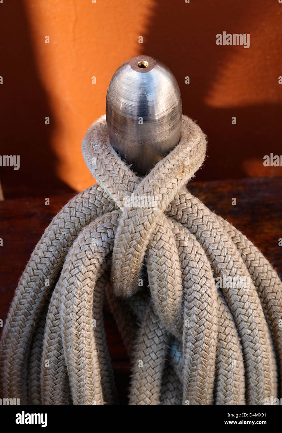 Ropes on belaying pin on board a tall ship Stock Photo - Alamy