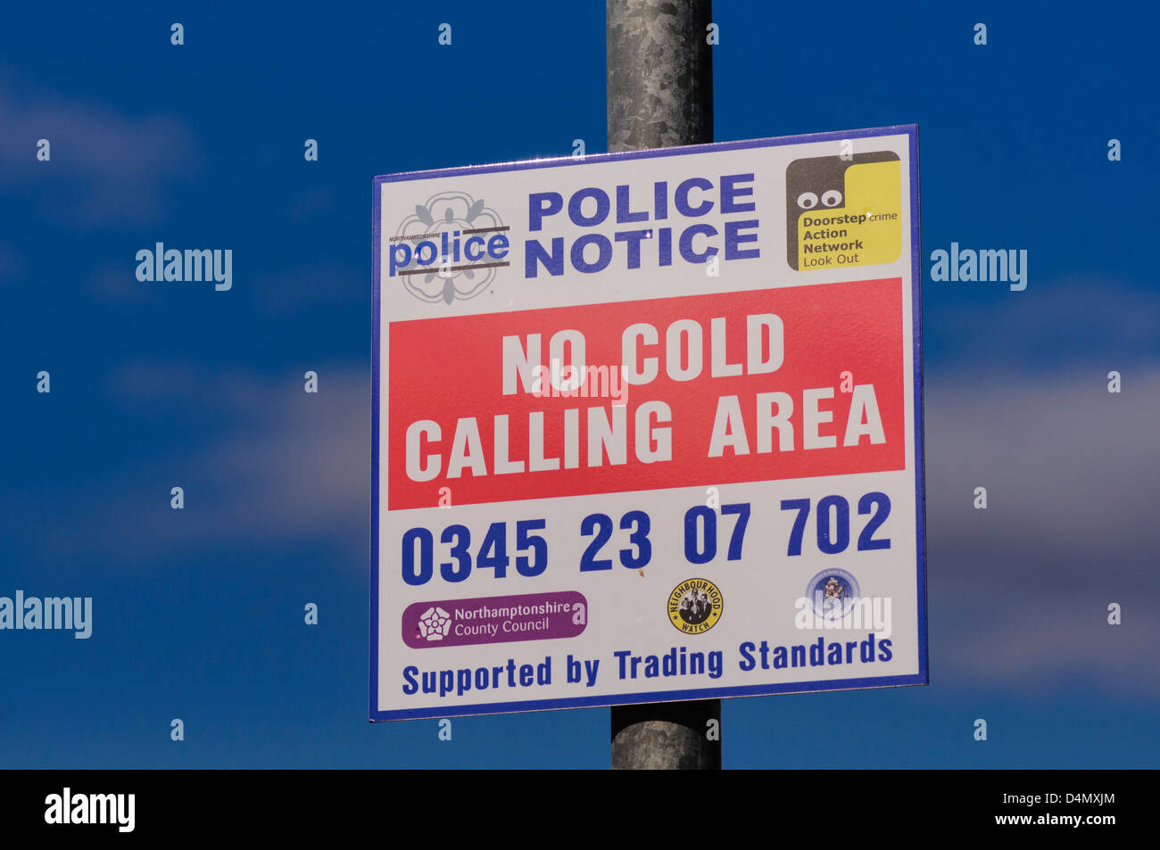 Police sign in a village warning that this is a No Cold Calling Area ...