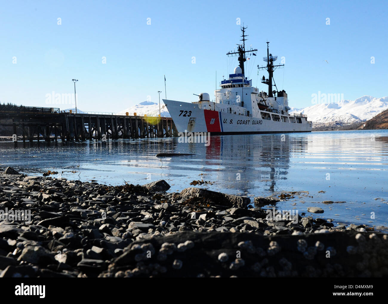 The Coast Guard Cutter Rush docks in Kodiak, Alaska, after completing a ...